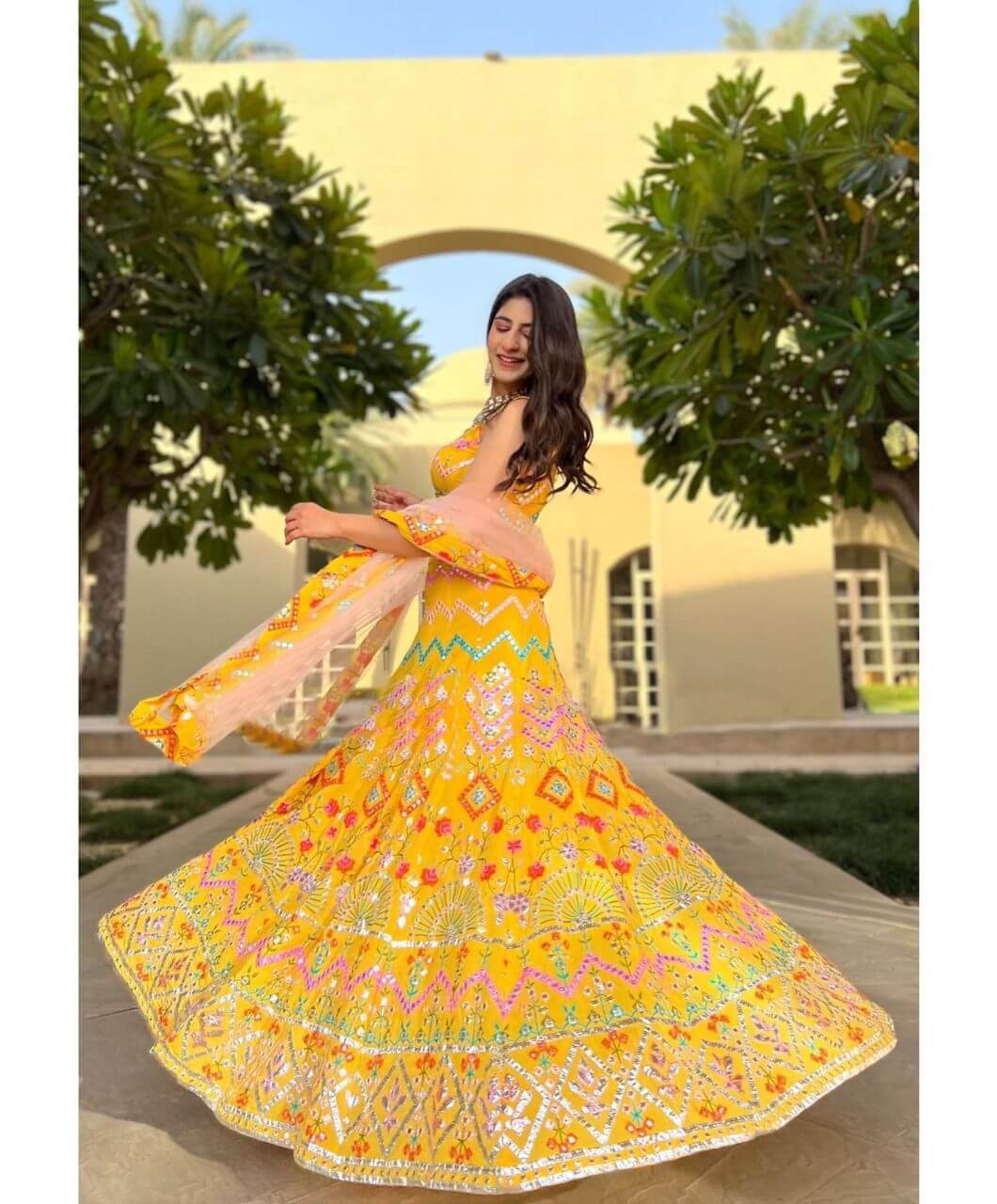 Yellow Haldi Ceremony Georgette Lehenga Choli